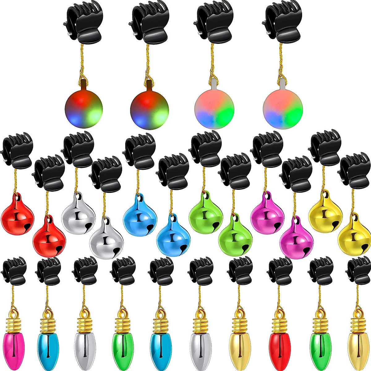 26 Pieces Light Up Beard Ornaments, 4 Pieces Beard Lights Beard Bauble Ornaments, 12 Pieces Sounding Bells,10 Pieces Colorful Water Drop Facial Hair Baubles, Christmas New Year Festival Gift