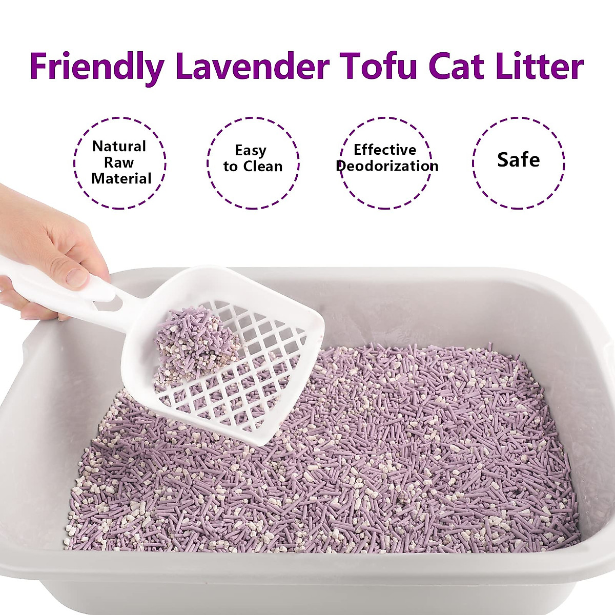 Dust-Free Lavender Cat Tofu Litter - Fast Drying, Ultra Absorbent Clumping Pellets, Less Scattering