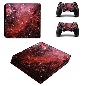 Wodoys Vinyl Stickers Skins Fit for PS4 Slim Console and Controllers Suit Whole Body, Red Starry Sky