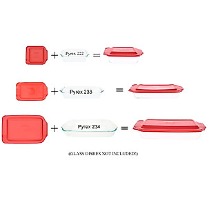 Pyrex (1) 234-PC 4qt & (1) 233-PC 3qt & (1) 222-PC 2qt Red Plastic Replacement Baking Dish Lids