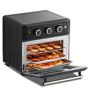 COMFEE' Retro Air Fry Toaster Oven, 7-in-1, 1500W, 19QT Capacity, 6 Slice, Rotisseries, Warm, Broil, Toast, Convection Bake, Black, Perfect for Countertop