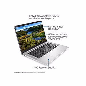HP 2022 Newest Chromebook Laptop, 14" HD Screen, AMD 3015Ce Processor, 4GB RAM, 32GB eMMC Flash Memory, Webcam, WiFi, Bluetooth, Fast Charge, Chrome OS, Mineral Silver