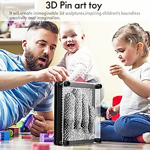 3D Pin Art Toy, Size 3.75” X 5” Unique Metal 3D Pin Art Board Impression Toy for Kids (Silver, Metal)