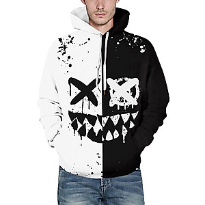 Chaos World Men's Novelty Hoodie Long Sleeves 3D Funny Graphic Print Sweatshirt Pullover(3X-Large,4 Black White Wing)