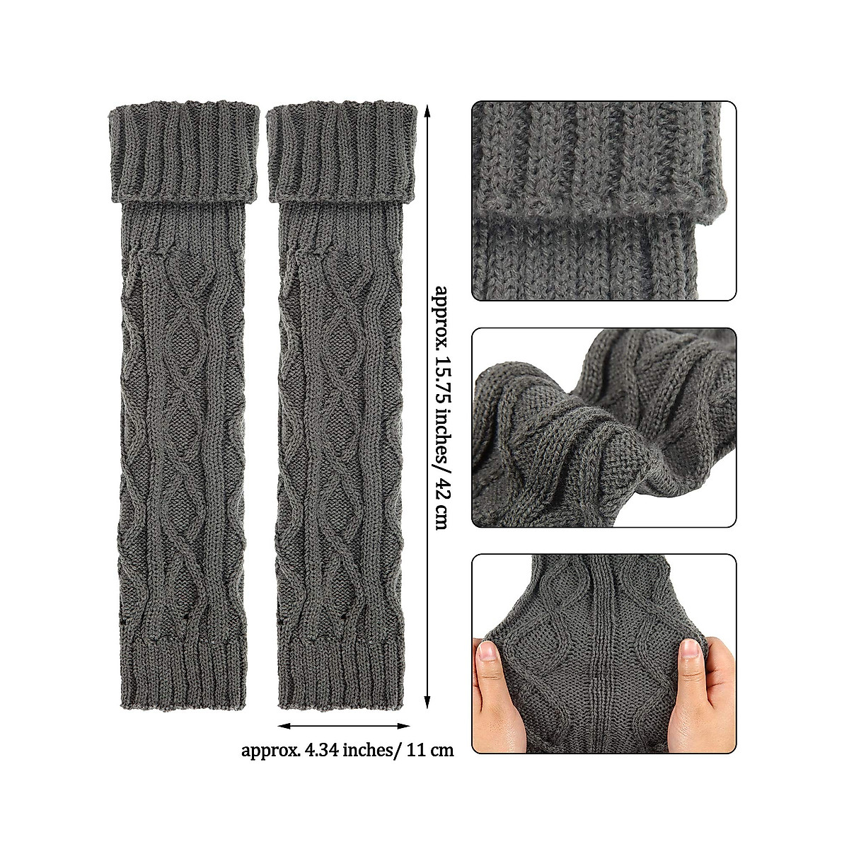 SATINIOR 3 Pairs Knit Leg Warmer Cable Footless Sock Winter High Leg Warmer for Women Girls (White, Light Gray, Black)