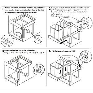 Pull Out Trash can Under Cabinet 40 Quart Double Sliding Trash Can Under Cabinet Bin with Lid and Handle Easy to disassemble Gray Garbage Recycling Trash Container Bin