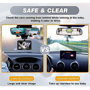 Baby Mirror for Car, ATOROBROS Baby Car Camera for Rear-Facing Seat with 4.3'' HD Display, Upgrade 360° Rearview Mirror Display Bracket, Easy and Safe to See Baby while Driving