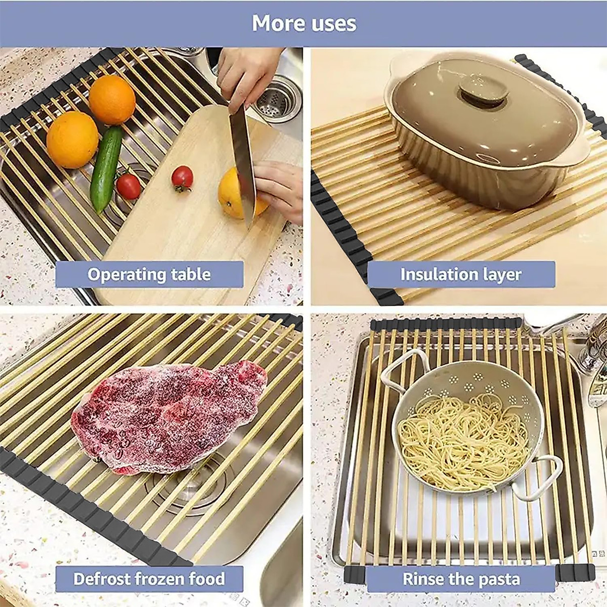 Strictly Sinks Stainless Steel Dish Drying Rack – Gold 21 X 13 Inches Roll Up Dish Drying Rack – Multipurpose Foldable Over The Sink Kitchen Drainer, Countertop Cooling Rack