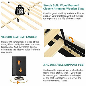 DICTAC Queen LED Bed Frame with Headboard Modern Low Profile Upholstered Platform Bed Frame with LED Lights Queen Size Faux Leather Wave-Like Bed Frame,Strong Wood Slats,Easy Assembly,Black+White