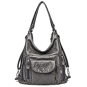 YOUNXSL Convertible Backpack Purse for Women PU Leahter Handbag Fashion Hobo Multiple Pockets Tote Satchel Shoulder Bag Grey