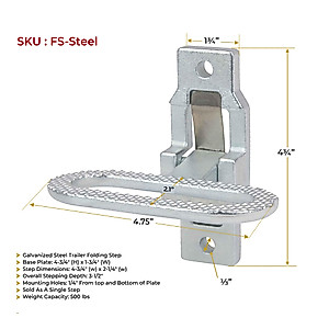 Mytee Products Galvanized Steel Trailer Folding Step | Fold Down Utility Bed Body Step Safety Folding Grab/Step Flip Up Folding RV Camper Trailer RV Bus (2 Pack)