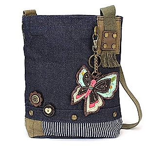 Chala Patch Cross-Body Women Handbag, Blue Denim Canvas Messenger Bag - New Butterfly - Denim