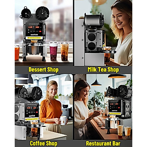 WantJoin Cup Sealing Machine - Full Automatic Cup Sealer Machine 90/95mm, 35.4/37.4in, 500-650 Cups/H Commercial Digital Control LCD Panel Electric Cup Sealer for Bubble, Milk Tea, Coffee, Grey