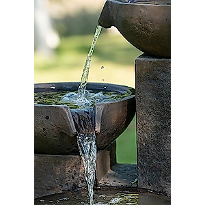 A&B Home Large 3-Tiered Cascading Bowls Water Fountain, Outdoor Floor Modern Concrete Fountain for Garden Patio Lawn Yard Porch Deck, 27.5" L x 27.5" W x 35.5" H, Gray Zen Waterfall Fountain