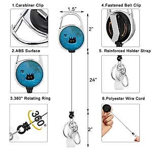 Id Badge Holder with Breakaway Lanyard, Black Cat Lake Badge Reel Retractable Heavy Duty and Detachable Name Tag Clips, Cute Lanyards for Id Badges, Teacher Nurse Office Christmas Gifts