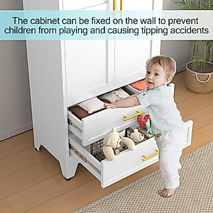 erosoei Metal Armoire Wardrobe Closet, 71 "Metal Clothing Storage Cabinet with Adjustable Shelves and Hanging Rod, Household Steel Wardrobe Storage Cabinet with Drawers (armoire-White)