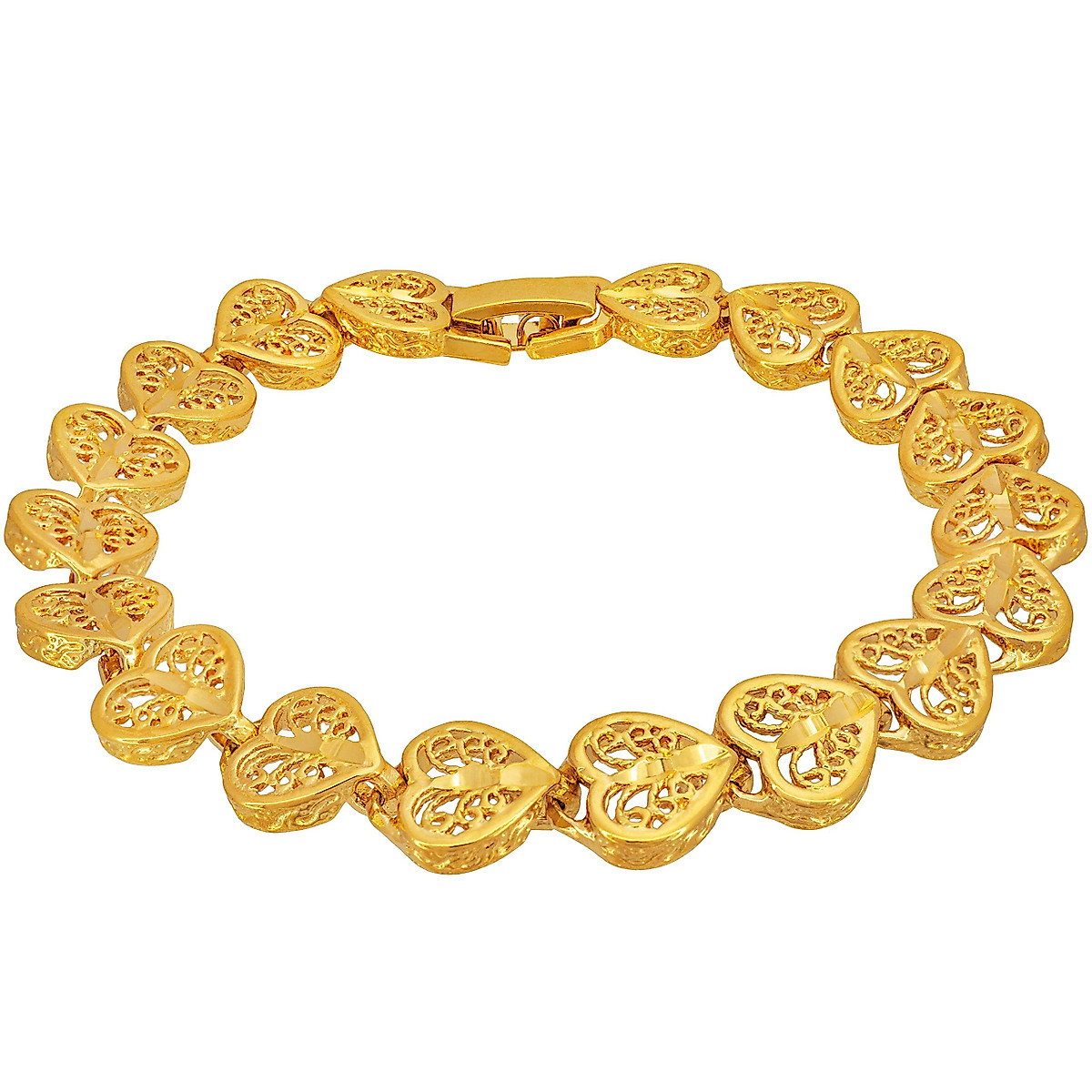 LIFETIME JEWELRY Heart Bracelets for Women and Teen 24k Real Gold Plated (Filigree heart, 9 inches)