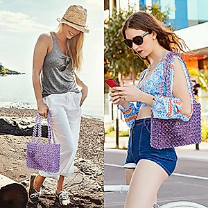 Katathani Purple Colored Transparent Beaded Tote HandBag for Women Acrylic Shoulderbag Evening Handmade Bag for Wedding Party Beach
