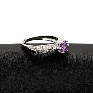 Uloveido Bridal Wedding Jewelry Rings with Purple Crystal White Gold Plated Engagement Anniversary Halo Rings for Women Size 6 Y027