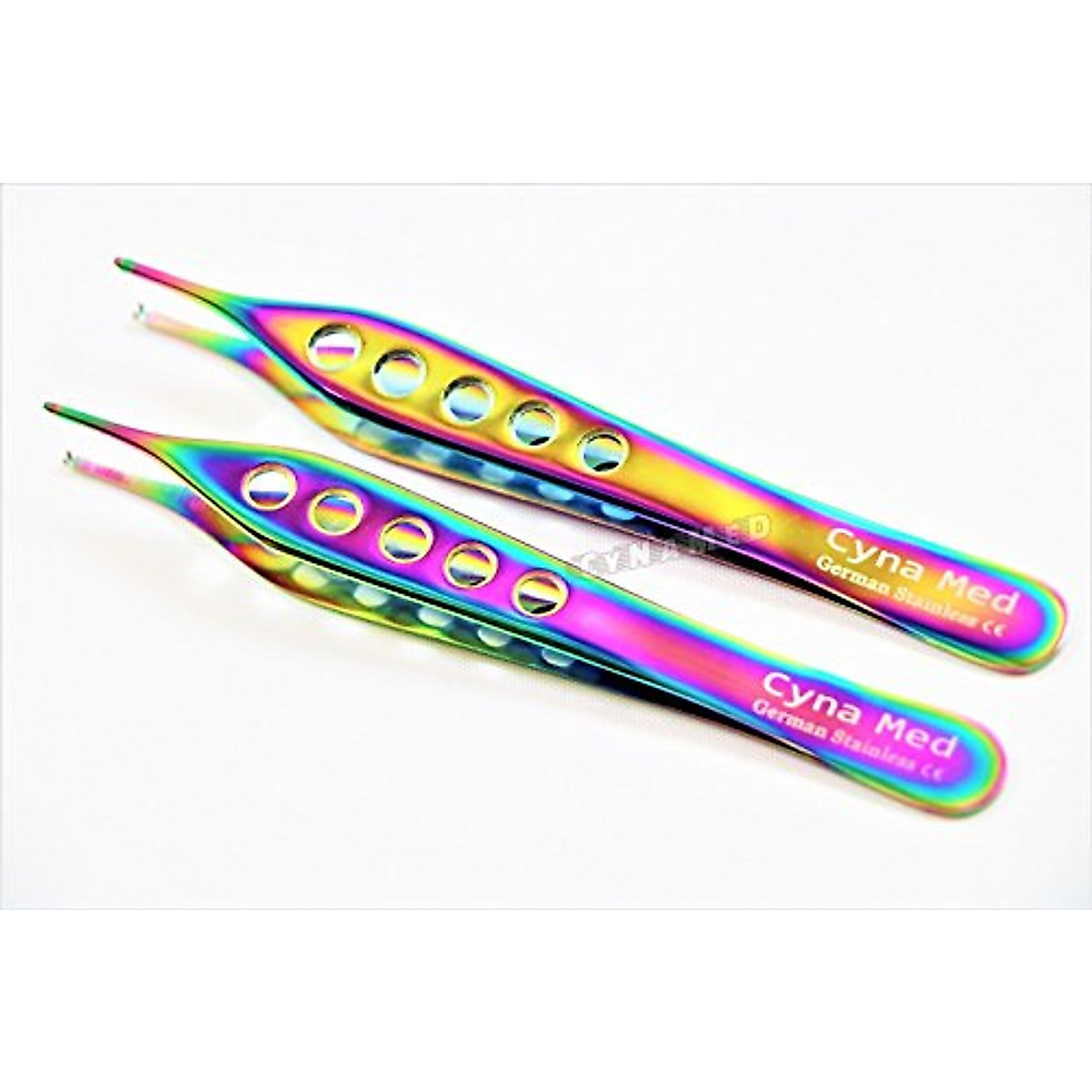 3ea Adson Kocher Tissue Forceps Micro 4.75 Inches 1x2 Teeth German Titanium Rainbow Stainless Steel Dissecting Cynamed