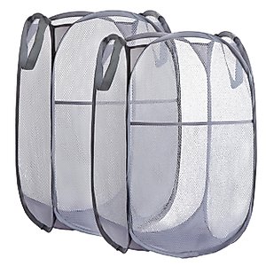 Collapsible Mesh Laundry Basket，Pop Up Laundry Hamper-Easy Storage, Ideal for Home and Travel Use (2 dark gray)