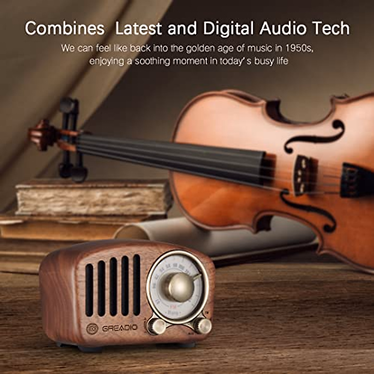 Vintage Radio Retro Bluetooth Speaker- Greadio Walnut Wooden FM Radio with Old Fashioned Classic Style, Strong Bass Enhancement, Loud Volume, Bluetooth 5.0 Wireless Connection, TF Card & MP3 Player