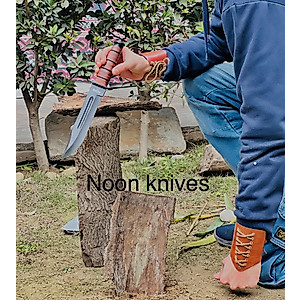 NoonKnives usmc Combat Fighter Knife with Leather Sheath - Stainless Steel Blade, Clip Point, Heat Treated Finish, Stacked Leather Handle, Your Camping and Survival Fixed Blade - Length 13