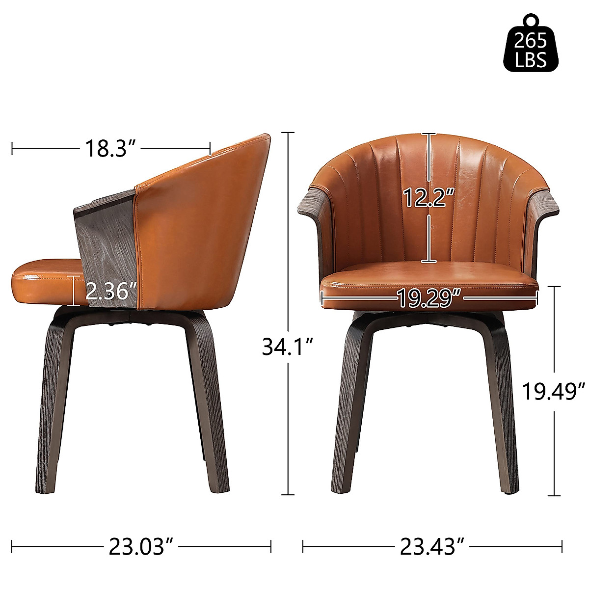 Art Leon Desk Chair No Wheels, Mid Century Modern Swivel Accent Chair, Faux Leather Upholstered Home Office Desk Chair with Wood Legs, Brown/Black Oak