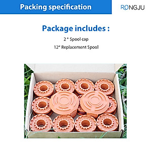 RONGJU 12-Pack Replacement Trimmer Spool Line for Worx WA0010 WG180 WG163 WG175 Electric Trimmer/Edger Weed Eater Line 10ft 0.065 ”+ 2 Pack Spool Cap Covers (12 Spools, 2 Caps)