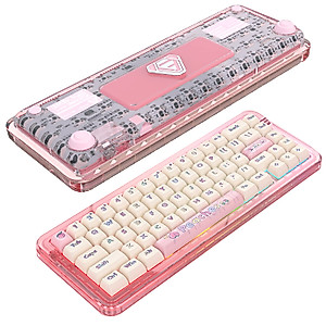 NACODEX 65% Transparent Crystal Acrylic Keyboard with Gasket Mount | MDA Profile Peach Theme PBT Keycaps | Smooth 38g MX Ice Sea Spirit Switch | 3750mAH RGB Hotswap Custom Keyboard