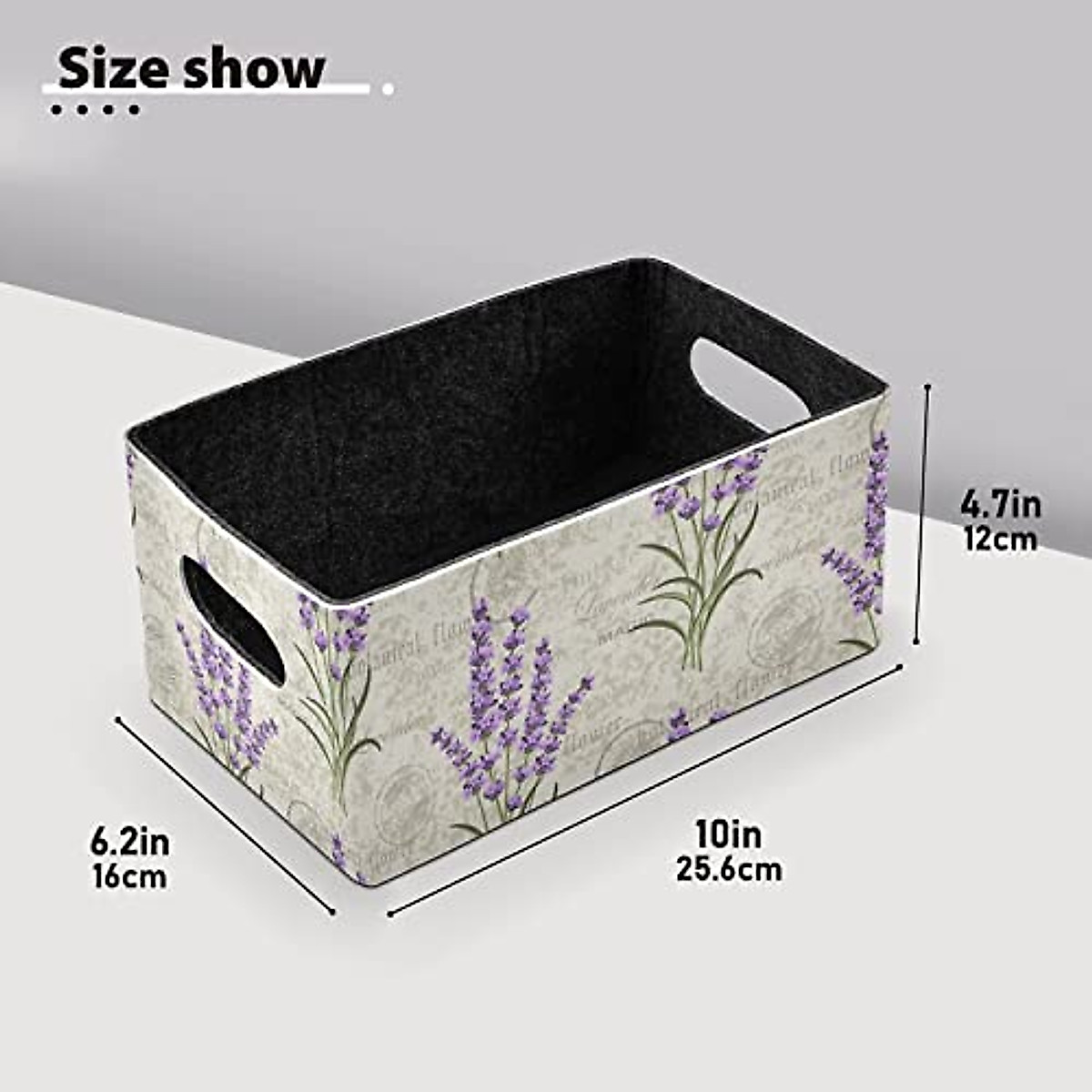 Emelivor Lavender Purple Flowers Storage Basket Bins Set (2pcs) Felt Collapsible Storage Bins with Dual Handles Closet Storage Bins for Kids Toys Pet Toy Books Clothes Closet Cabinet Organise