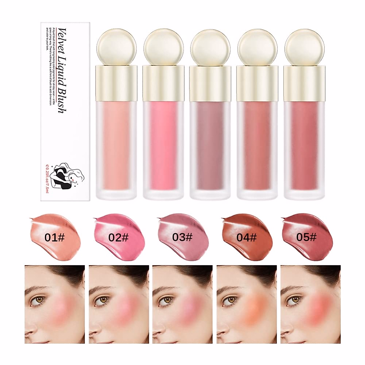 Ofanyia Liquid Blush, Soft Cream Blush Face Makeup, Moisturizing Lightweight Blendable Feel, Natural-Looking, Easy to Blend Soft Velvet Liquid Blusher for Cheek (01#)