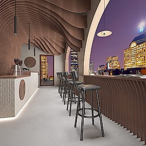 LIDYUK Bar Stools Set of 2, PU Upholstered Barstools with Back, Footrest, Simple Assembly, Industrial, Tall Counter Stools for Kitchen Island Dining Room Bar, Black