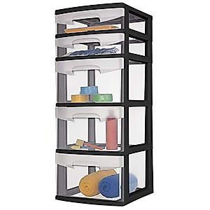 Sterilite 5 Drawer Tower Drawers & Carts, 12.63 Inches, Pack of 2, Black, 2 Count