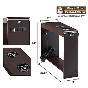 Jade Modern Nightstand with Charging Station | End Table with USB Ports & Outlets | Narrow Side Table for Bedroom & Living Room - Espresso