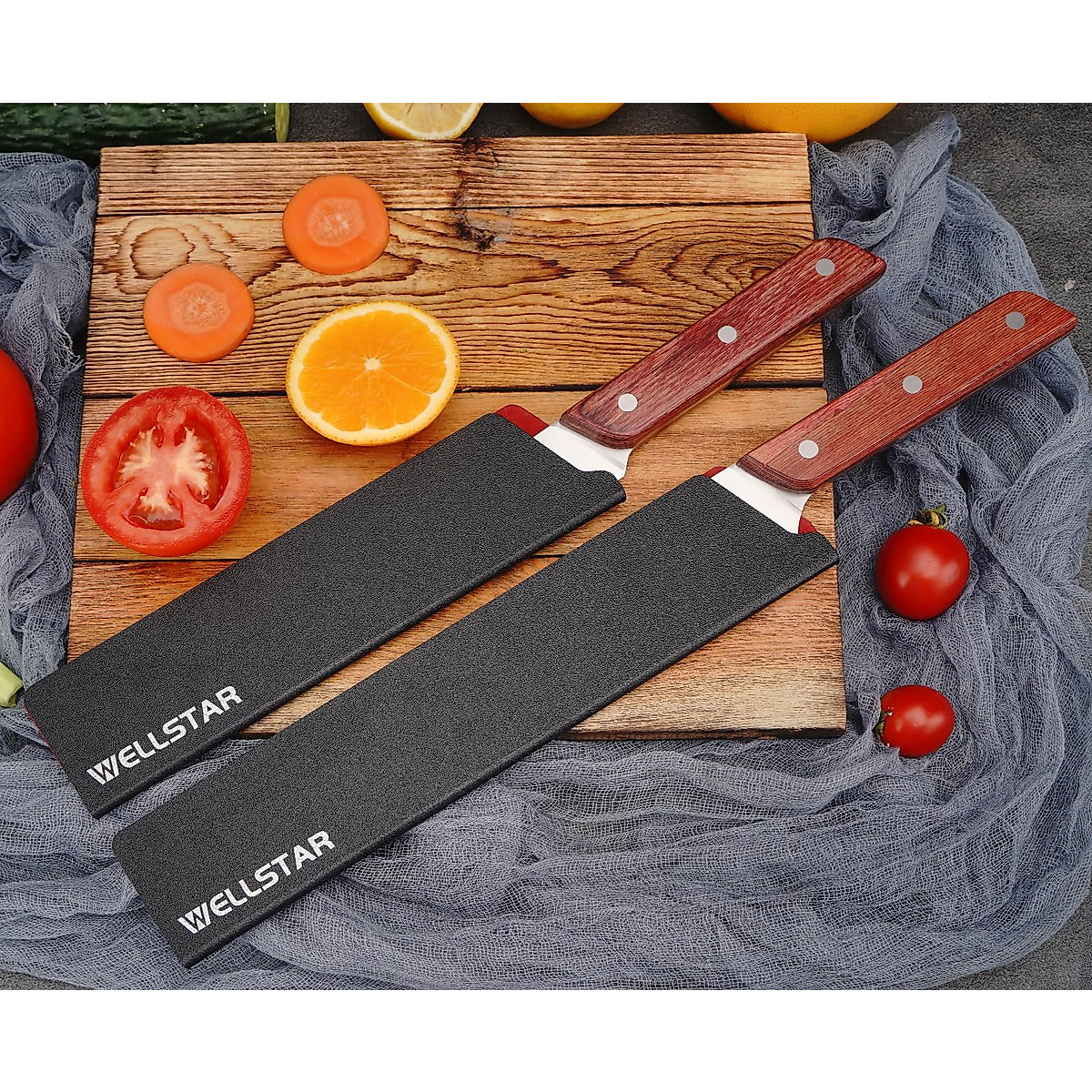 WELLSTAR Knife Edge Guards Set, 2 Piece Universal Blade Covers, BPA Free ABS Protective Blade Sheaths, Non-Scratch Felt Lining Kitchen Knives Covers (Knives not included)