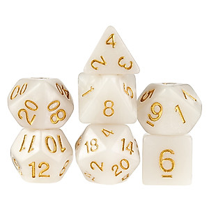 Wiz Dice 7 Die Polyhedral Dice Set - Forbidden Treasure (White Pearl) with Velvet Pouch