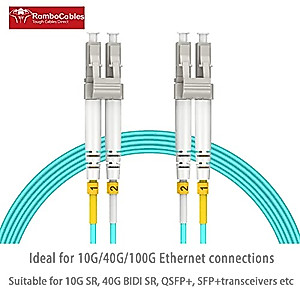 3m(10ft) OM4 LC to LC Fiber Patch Cables, Options 7inch~500ft OM4 Fiber LC to LC Cable, Multimode Fiber Optic Duplex MMF 50/125μm 40G/100G LSZH RamboCables