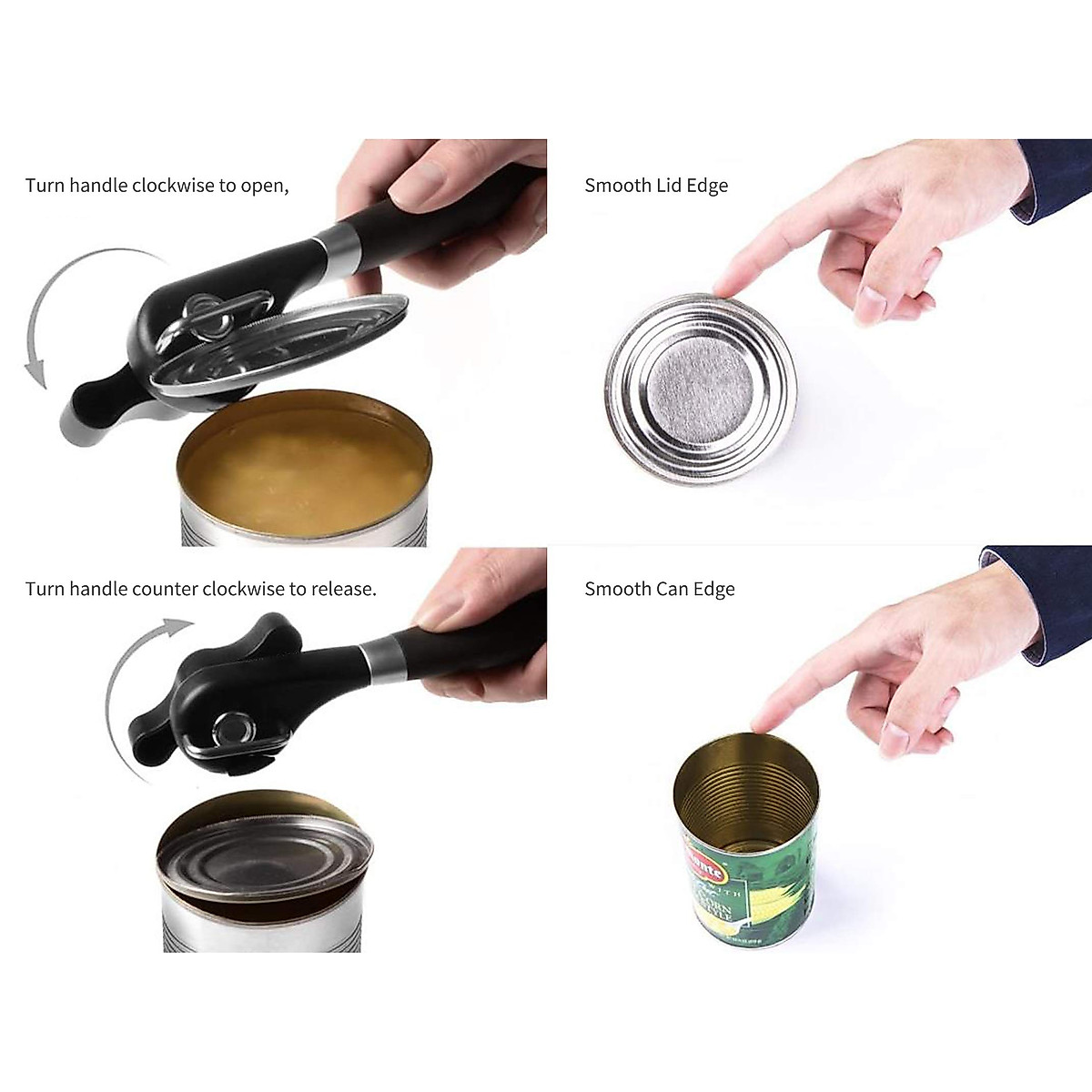 NLAAHCE Can Opener Smooth Edge - Safety Can Opener Manual, Handheld Can Opener features Ergonomics Design for Seniors with Arthritis and Weak Hands, with Bottle Opener Set