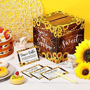 50 Pieces Diaper Raffle Tickets with Diaper Raffle Card Box Sunflower Baby Shower Diaper Raffle Game Box Advice Cards Baby Shower Diaper Raffle Game Kit for Boys Girls Gender Reveal Party