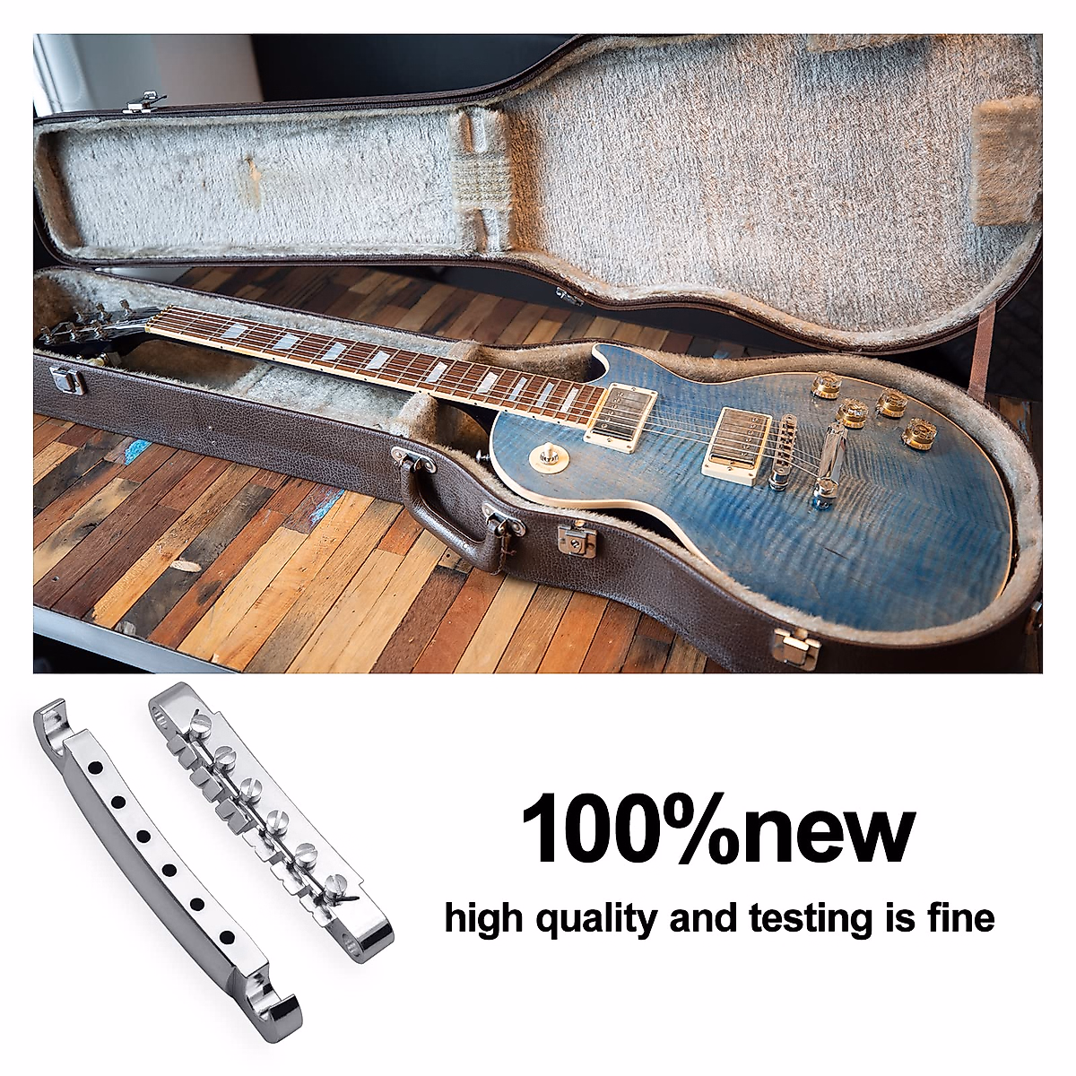 SAPHUE A Set of String Saddle Tune-O-Matic Bridge and Tailpiece with Studs for GB LP Style Electric Guitar (Chrome)