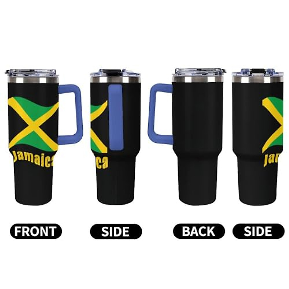 Jamaican Flag 40 Oz Tumbler Insulated Stainless Steel Water Bottle Travel Mug Car Cup with Handle And Straw