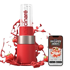 Cocinare 1100W Personal Blender for Shakes & Smoothies, Portable with 6 Titanium Blades, 16 Oz To-Go Sports Bottle, 500+ Online Recipes, Ideal for Kitchen, Frozen Fruit, Ice, Nuts (Red)