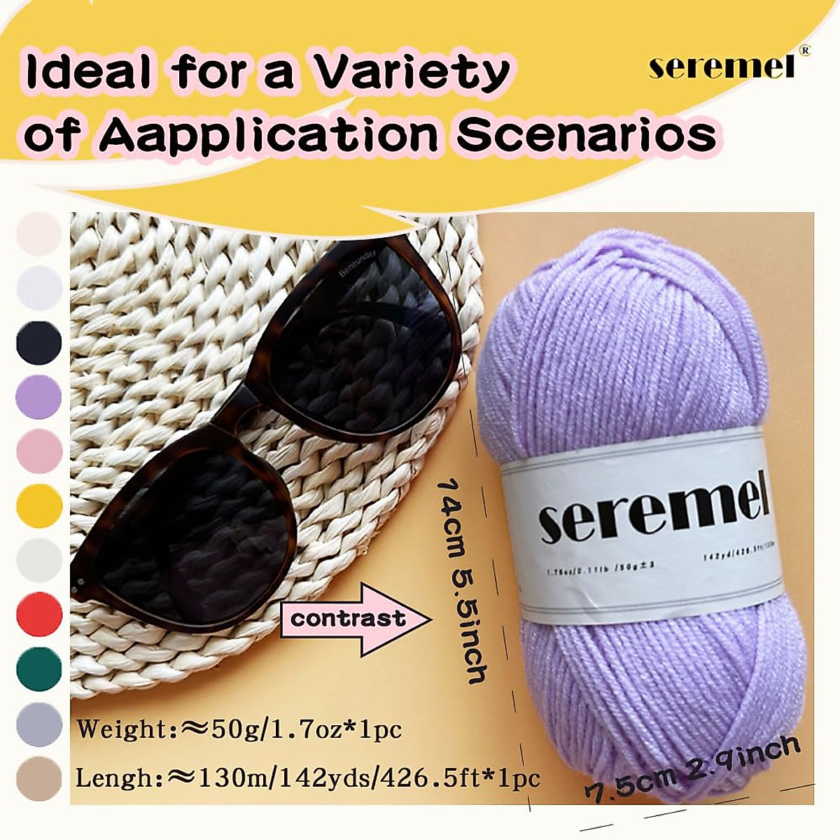 3 Pcs of Crochet Yarn Total 150g (426 Yards) Multi-Color 4-ply Acrylic Yarn Skeins, Seremel Brand Yarns for Crocheting and Knitting (Soft White)