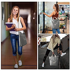 Canvas Tote Bag with Zipper and Pocket, Casual Shoulder Work Bag for Women Crossbody Handbags School Planner Hobo Bag Grey