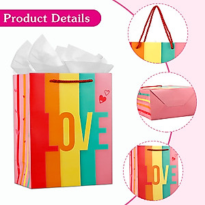 D4DREAM Love Gift Bag for Valentine's Day Medium Gift Bag with Tissue Paper 11" Valentine's Day Paper Gift Bags with Handle Gift Bag with Love Design for Valentines Day Anniversary, Valentines Day, Grooms Gift