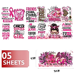 UV DTF Cup Wrap for Glass 16oz, 5 Sheetes uvdtf Breast Cancer Awareness Transfers Stickers Cup Decals, Rub on Transfers Glass Cup Stickers for Tumbles Crafts, Permanent Adhesive, No Heat Needed