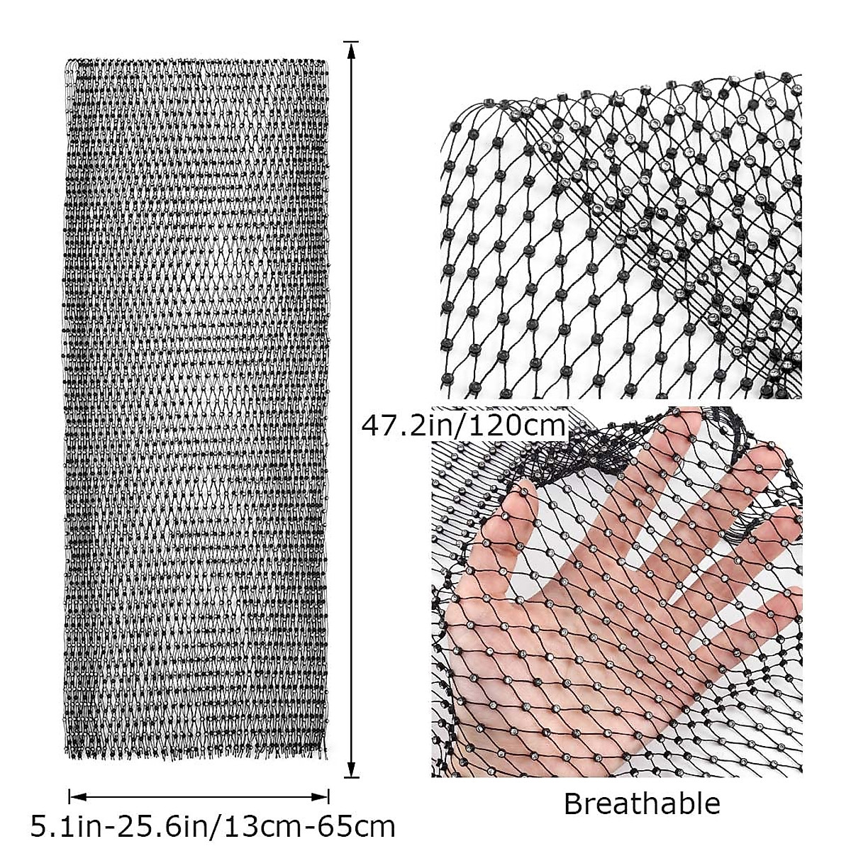 Formery Sparkly Rhinestone Mesh Headband Crystal Wide Hairbands Turban Party Nightclub Rave Edge Hair Wraps Scarf for Women and Girls (Black)