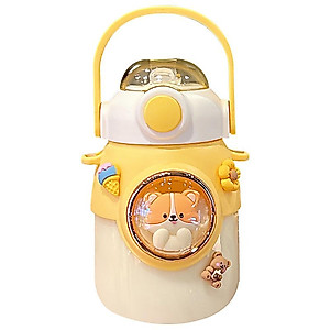 JZSMY Water Bottle for Girl Cute Water Cup with Straw, Large Capacity Milk Juice Cute Water Bottle Portable Transparent Water Cup Kawaii Cartoon Student School Travel Bottle (1Pcs Yellow)