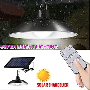 Aolyty Solar Pendant Light with Double Head Shed Light IP65 Waterproof Solar Powered Hanging Light with Remote Control Dimmable for Garden Yard Corridors Walkway Pathway Garage Driveway (Warm Light)